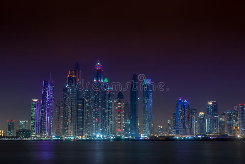 Dubai Marina at Night View from Atlantis Stock Image - Image of ...