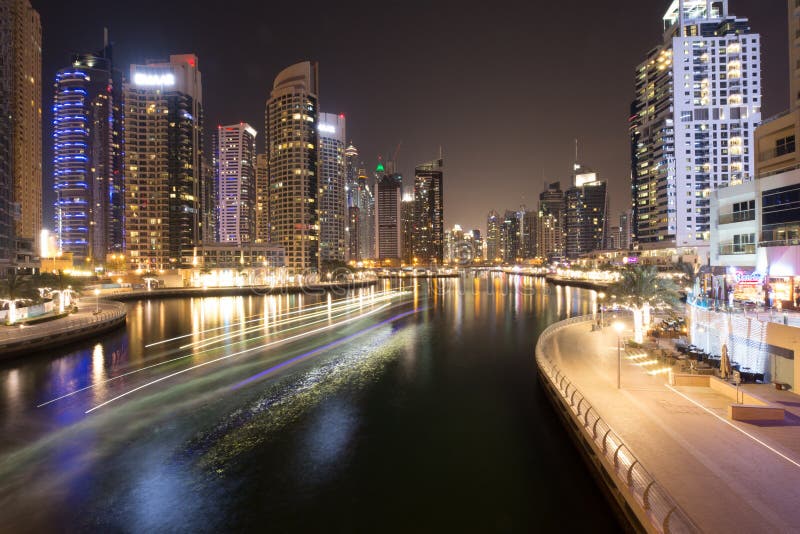 Dubai Marina River at Night Stock Photo - Image of modern, scenic ...