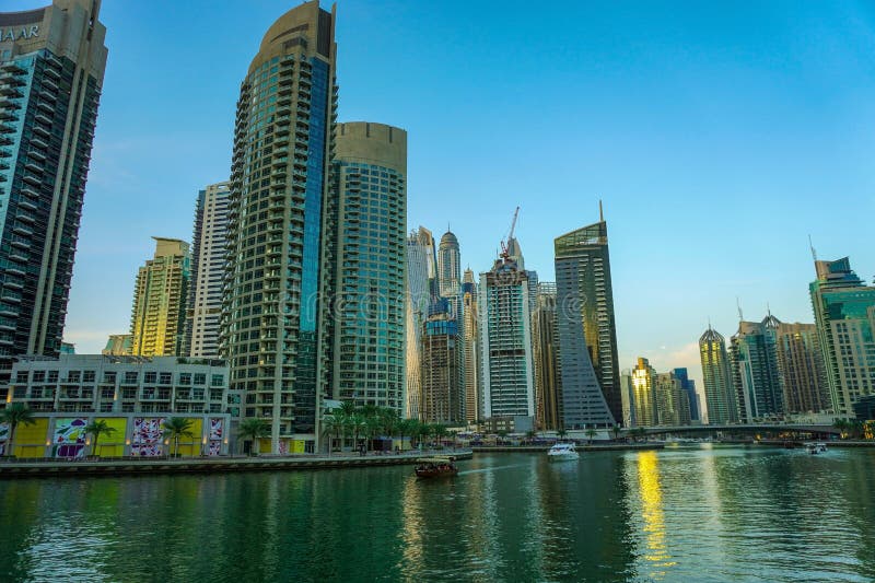 Dubai Marina in Dubai, UAE. View of the Skyscrapers and the Canal ...