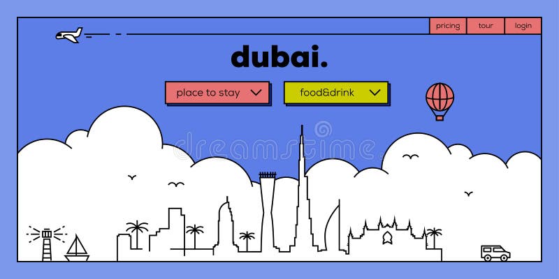 Dubai Modern Web Banner Design with Vector Linear Skyline Stock Vector ...