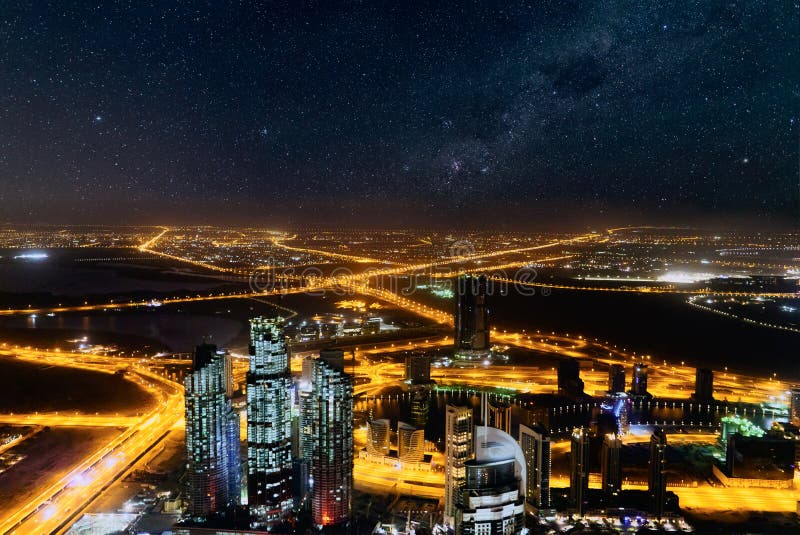 Dubai Night Aerial Cityscape Stock Image - Image of arab, skyline: 84432479