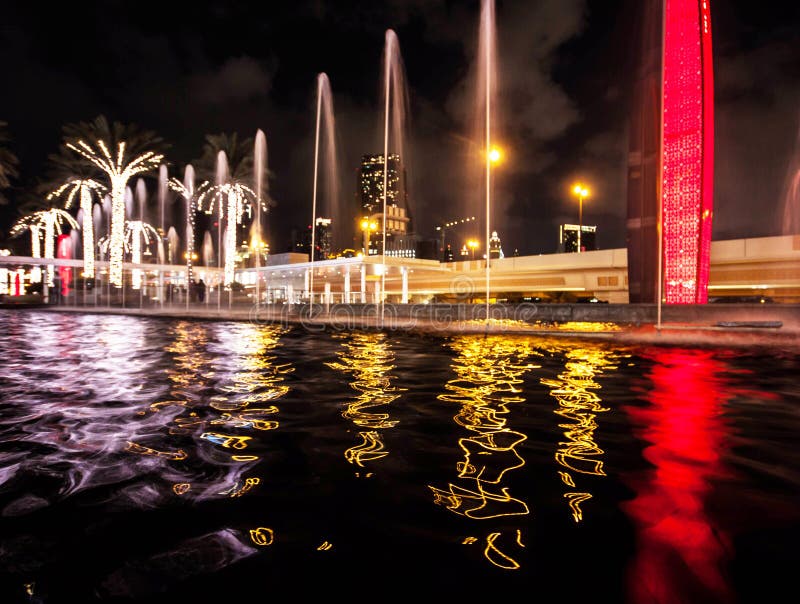 Dubai Night and Water Reflections Stock Image - Image of illumination ...