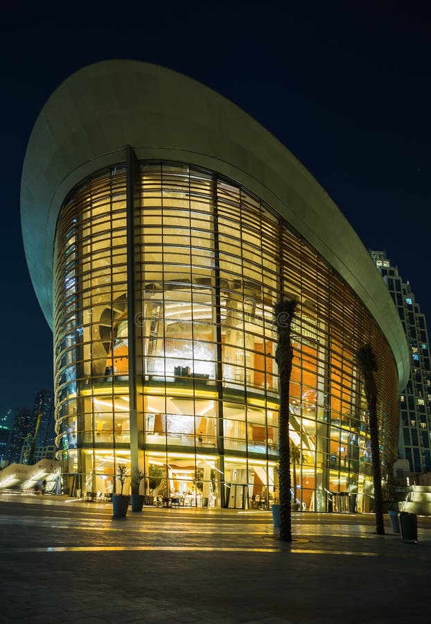 Dubai Opera House at night editorial stock photo. Image of cultural ...