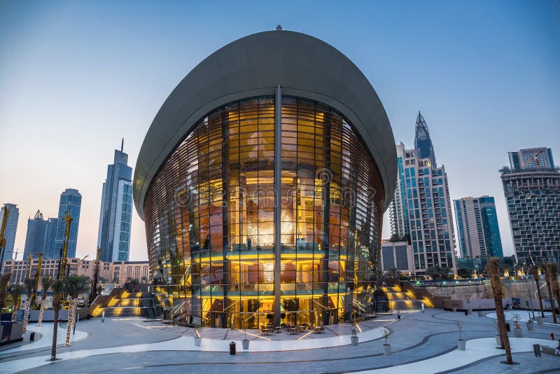 Dubai Opera House at night stock image. Image of house - 115175957
