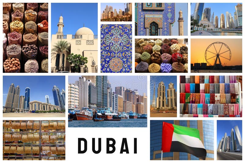 Dubai postcard editorial photography. Image of montage - 293271487