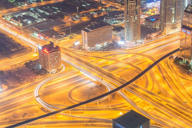 The Dubai Road Junction during Night Hours Stock Photo - Image of dubai ...
