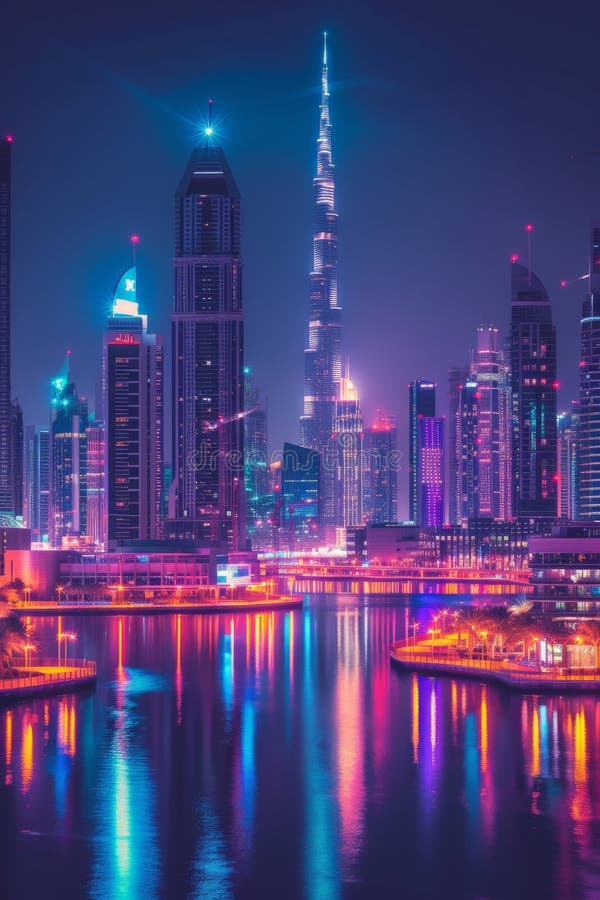 The Dubai Skyline during the Blue Hour Stock Illustration ...