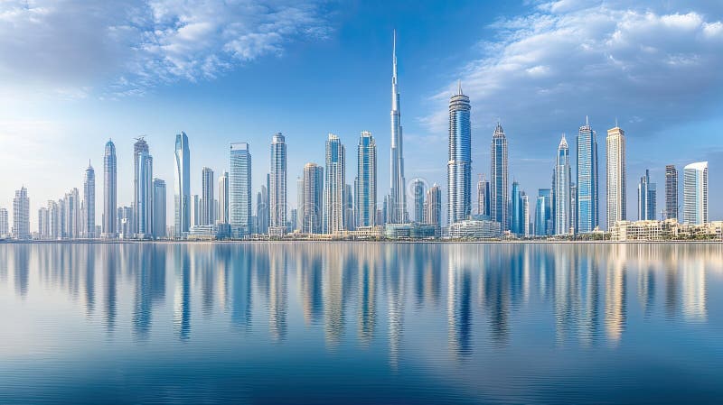 Dubai Skyline Reflection stock illustration. Illustration of ...