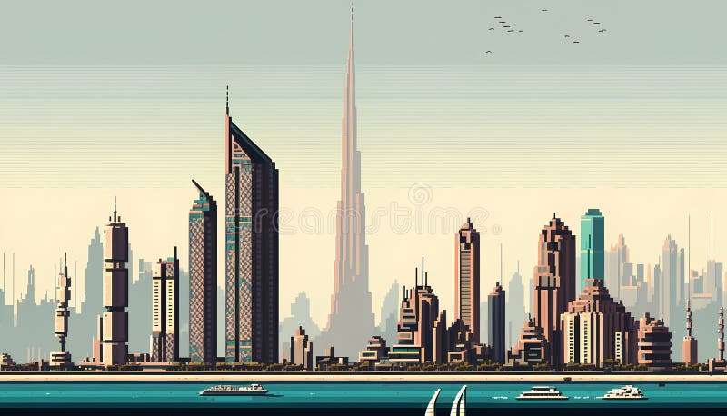 Dubai Skyline with Skyscrapers. Vector Illustration in Flat Style Stock ...