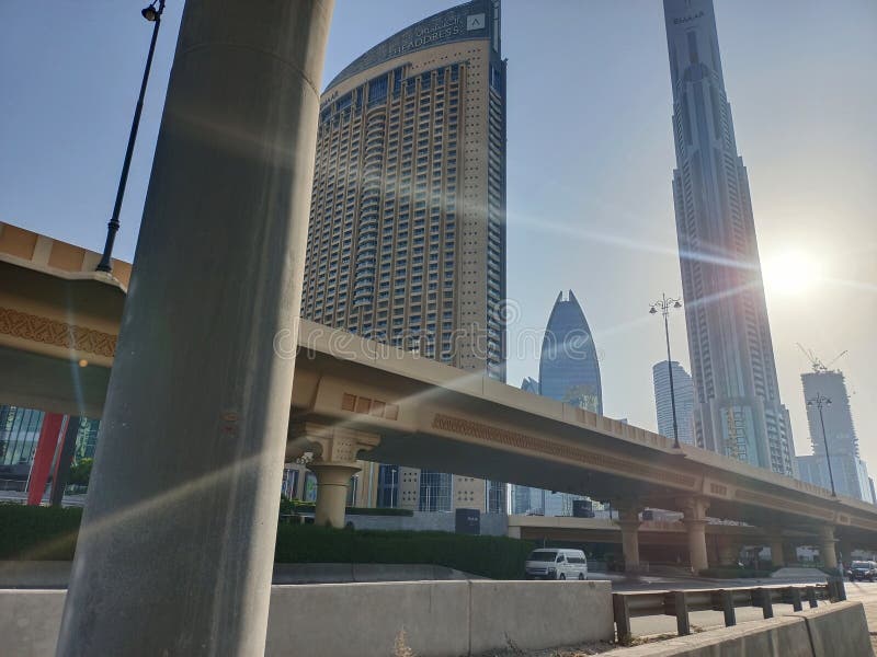 Dubai Skyline in Summer Sun Time Editorial Photography - Image of ...