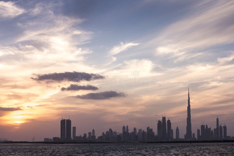 Dubai skyline at Sunset editorial image. Image of arab - 84458965