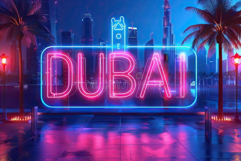 Dubai Town Neon Light City Background Generative AI Stock Illustration ...