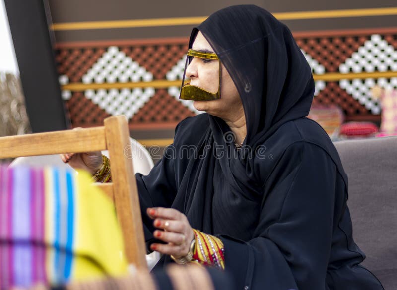 Dubai, UAE - 12.10.2022 - an Arab Woman Working on Traditional Craft ...