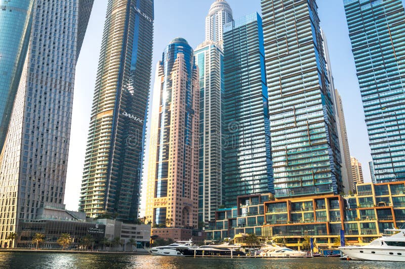 Dubai Marina Skyscrapers View at Sunset. Panoramic View from Boat ...