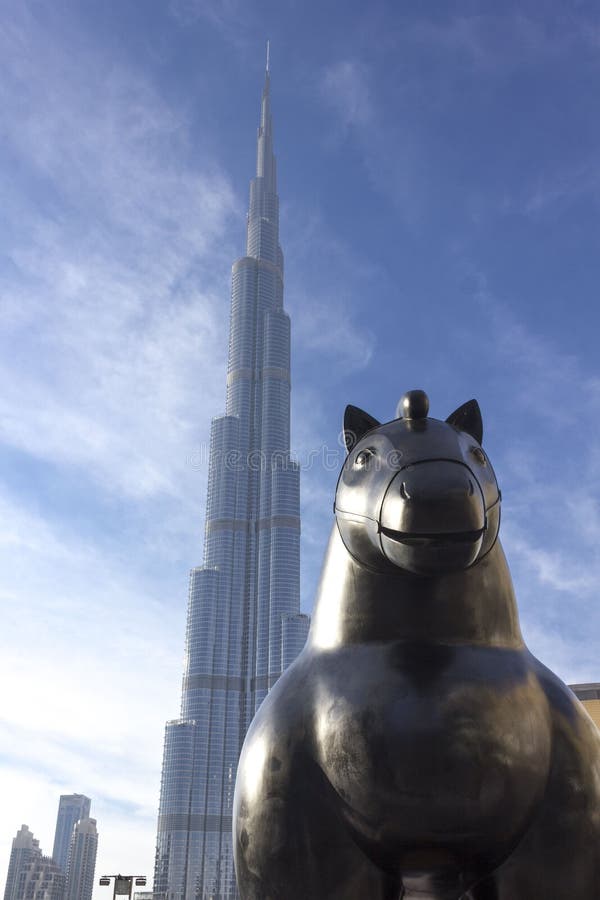 Horse of Botero in Front of Burj Khalifa Skyscraper in Dubai Editorial ...