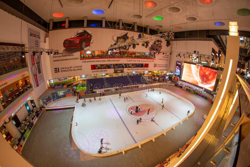 Dubai, UAE - December 11, 2016: View of Ice Skating Rink in Dubai Mall ...