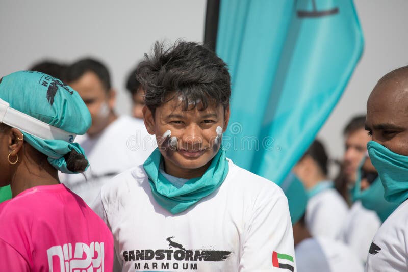 Dubai, UAE - Feb 10, 2017: Participant Competing on an Obstacle Course ...