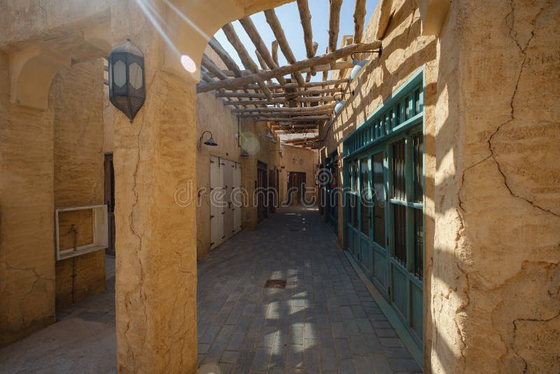 Old Dubai Buildings And Traditional Arabian Street Editorial