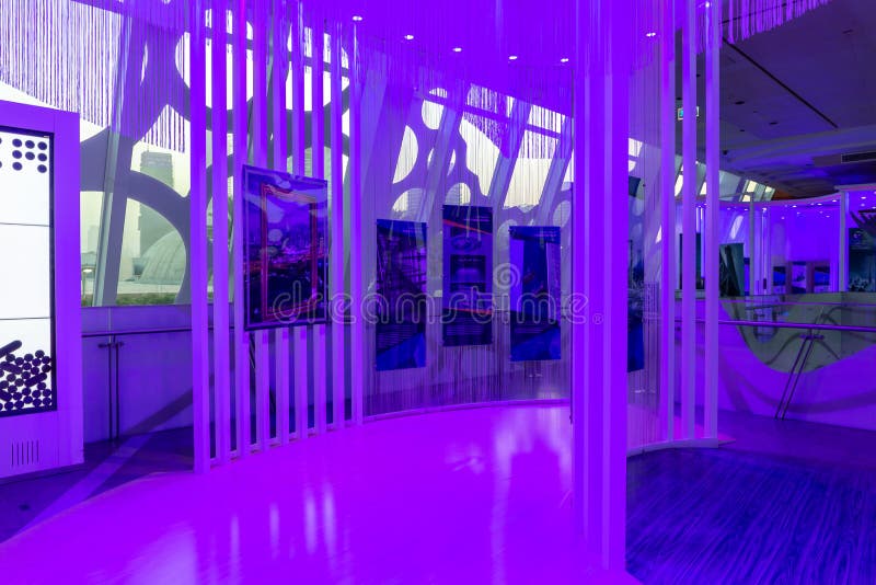 Gallery in Dubai Frame, Modern Blue Illuminated Gallery Museum Showing ...