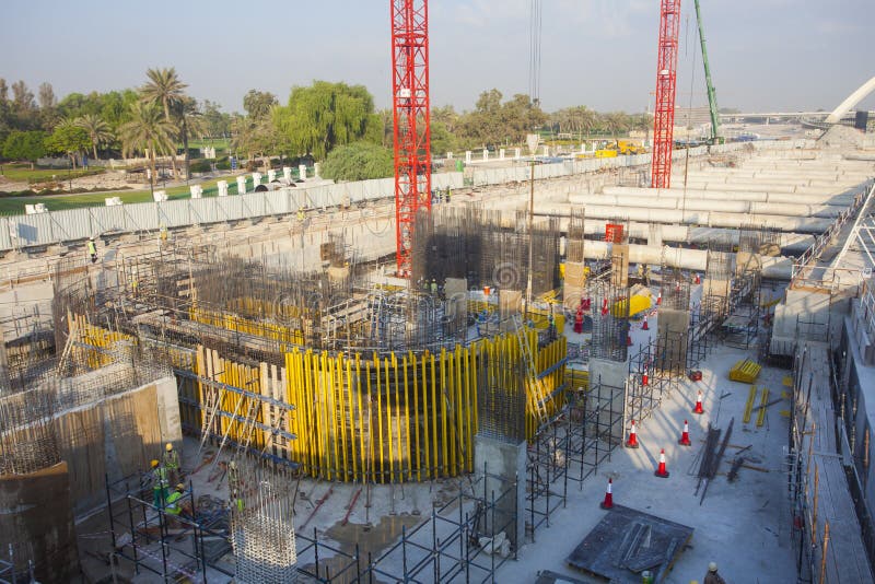 Construction Site for Big Building Foundation, Dubai Editorial ...