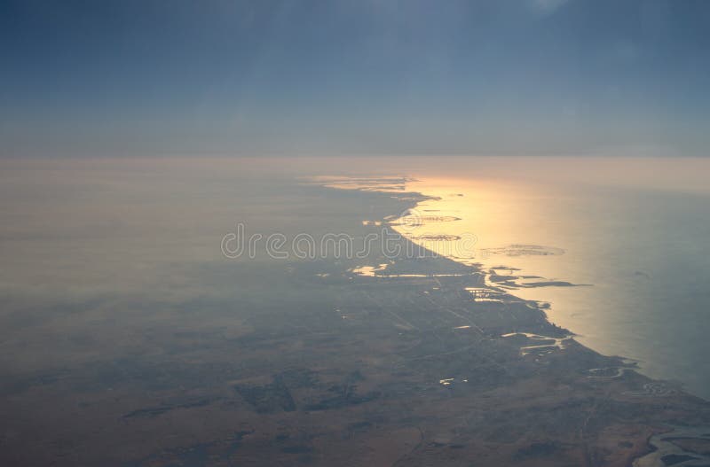 Dubai View on Palm Tree Islands from Plane Stock Photo - Image of ...