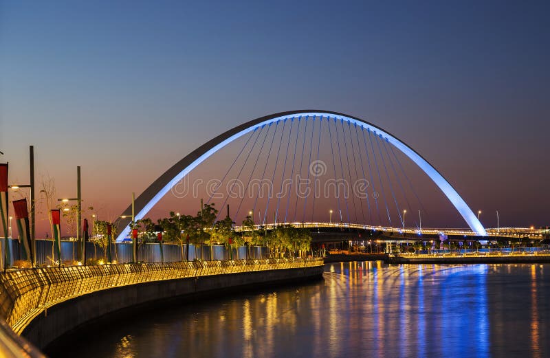 Dubai Water Canal Arch Bridge at Night Editorial Image - Image of ...