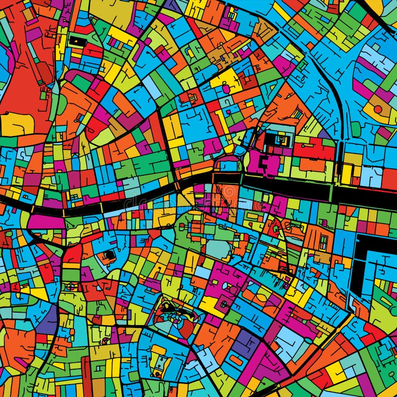Dublin, Ireland, Colorful Vector Map on Black Stock Vector ...
