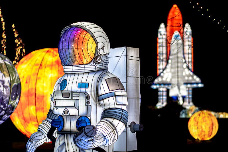 Dublin Light Show, Cosmonaut in Space Editorial Stock Image - Image of ...
