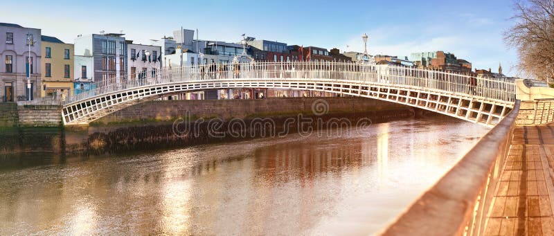 Dublin, Panoramic Image of Half Penny Bridge Editorial Photography ...