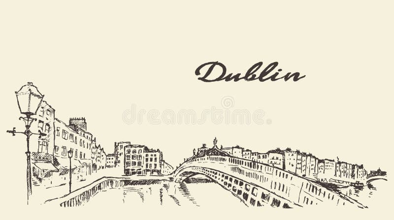 Dublin Skyline Illustration Hand Drawn Sketch Stock Vector ...