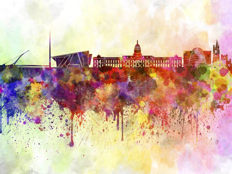 Dublin Skyline in Watercolor Background Stock Illustration ...