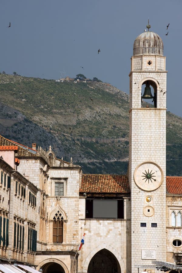 Dubrovnik Bell Tower and City Walls, Croatia Stock Image - Image of ...