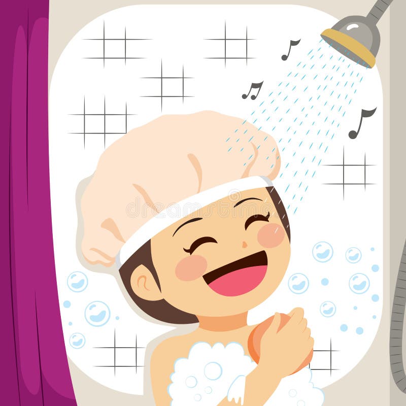 Ducha Del Canto De La Muchacha Ilustración del Vector - Ilustración de ...