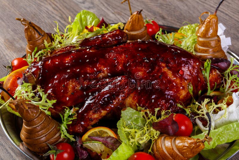 Duck baked with pear stock photo. Image of healthy, christmas - 121393188