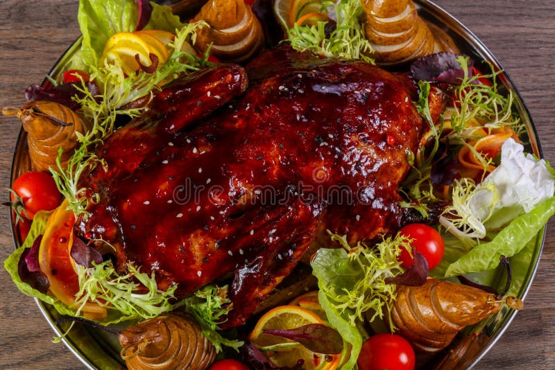 Duck baked with pear stock image. Image of lunch, nutrition - 129347457