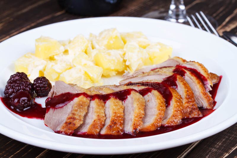 Duck Breast Fillet with Blackberries and Wine Sauce. Stock Image ...