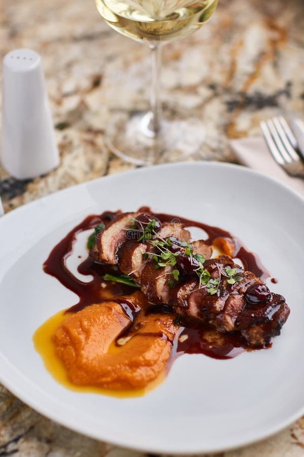 Duck Breast Magret with Mashed Pumpkin Stock Photo - Image of cuisine ...