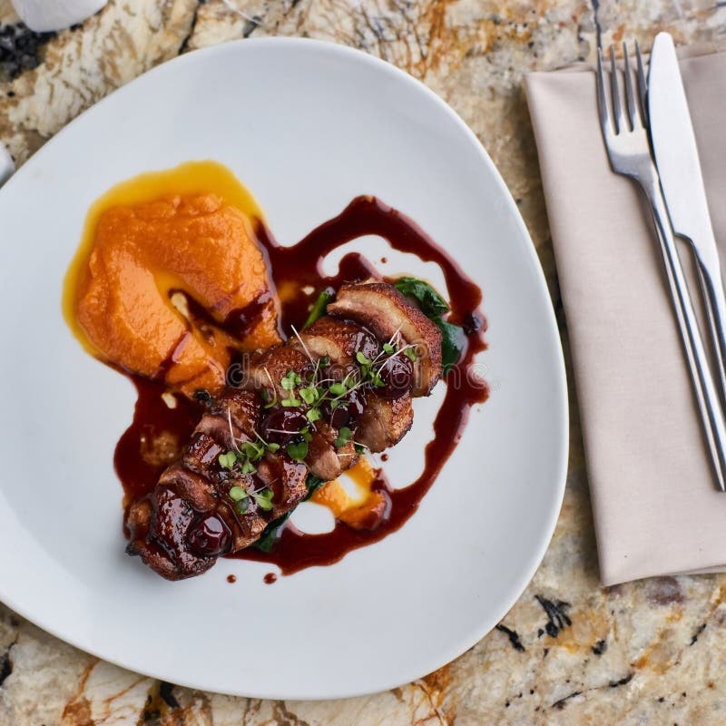 Duck Breast Magret with Mashed Pumpkin Stock Image - Image of dish ...