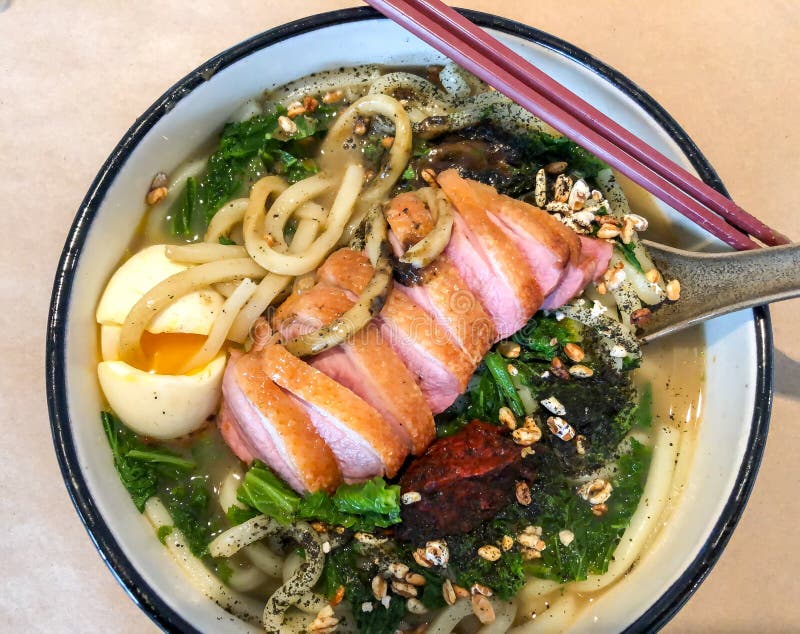 Duck Breast Over Udon Noodles Stock Photo - Image of spoon, udon: 139646304