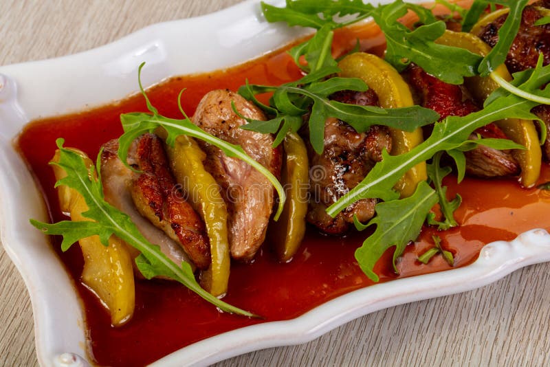 Duck breast with pear stock image. Image of grilled - 127253431