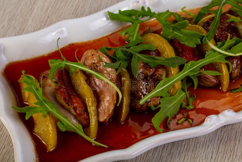 Duck breast with pear stock image. Image of plate, duck - 129143843