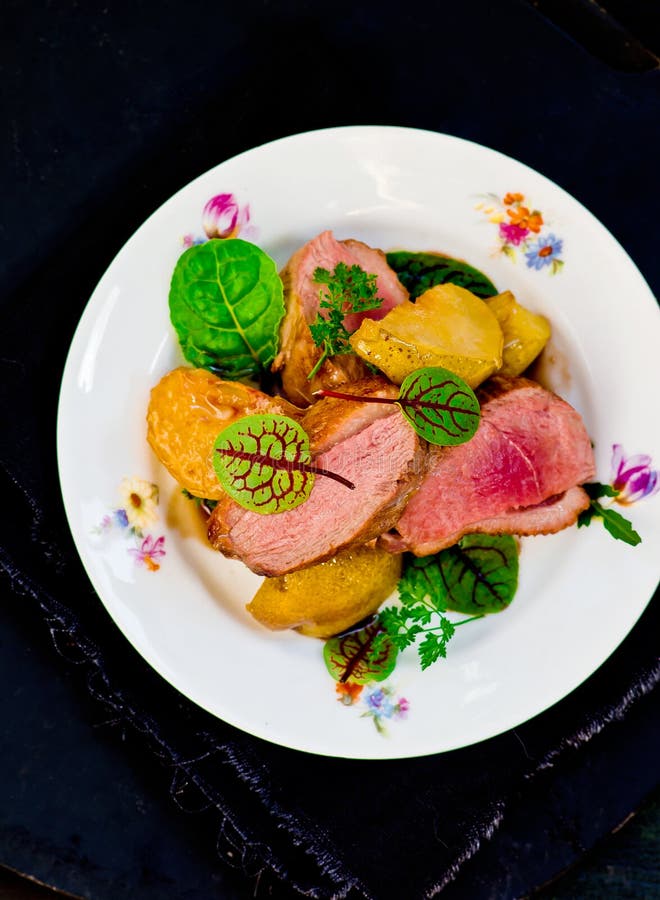 Duck breast with pears stock photo. Image of roasted - 45614644