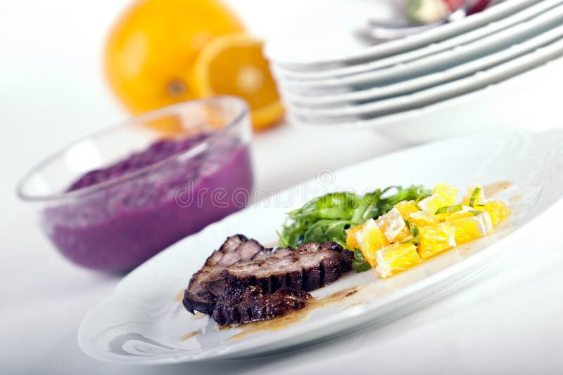 Duck Breast with Red Cabbage Stock Image - Image of green, pepper: 24359529