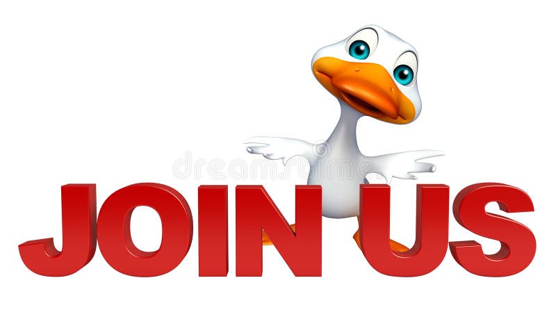 Duck Cartoon Character with Join Us Sign Stock Illustration ...