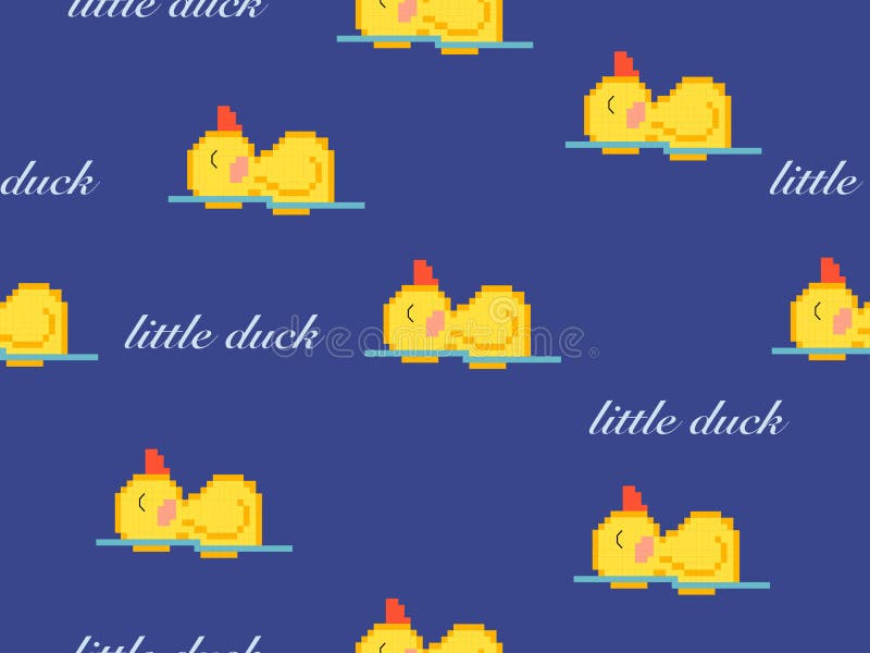 Duck Cartoon Character Seamless Pattern on Blue Background.Pixel Style ...