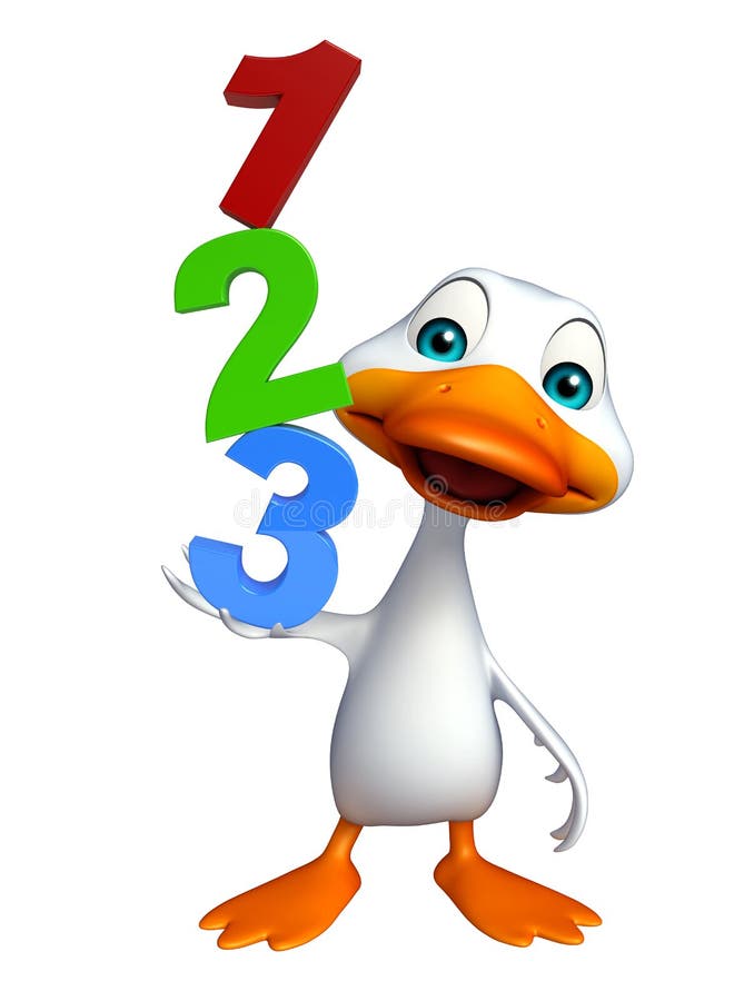 Duck Cartoon Character with 123 Sign Stock Illustration - Illustration ...