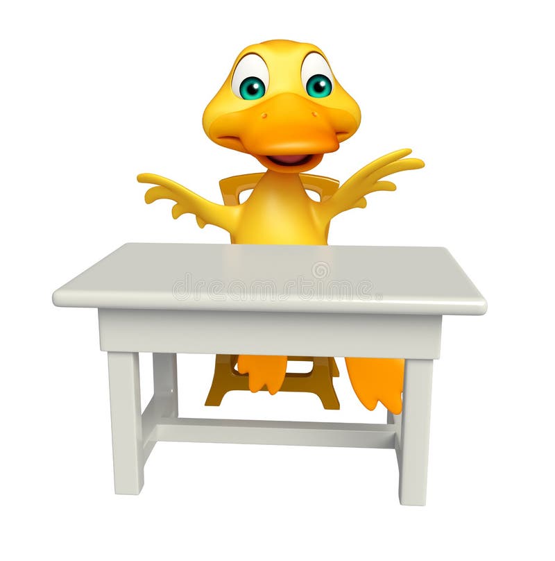 Duck Cartoon Character with Table and Chair Stock Illustration ...