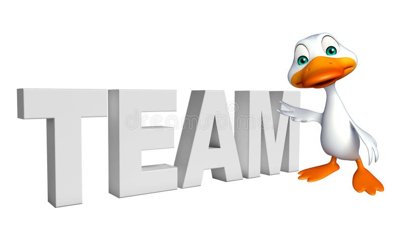 Duck Cartoon Character with Team Sign Stock Illustration - Illustration ...