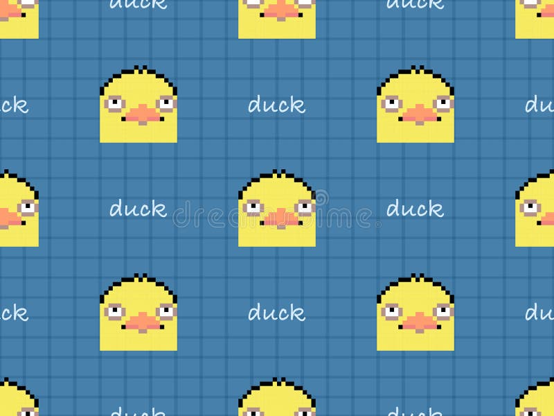 Duck Cartoon Pattern on Blue Background. Pixel Style Stock Illustration ...