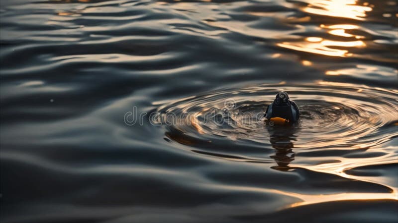 A Duck Diving into Water at Sunset Stock Video - Video of serenity ...